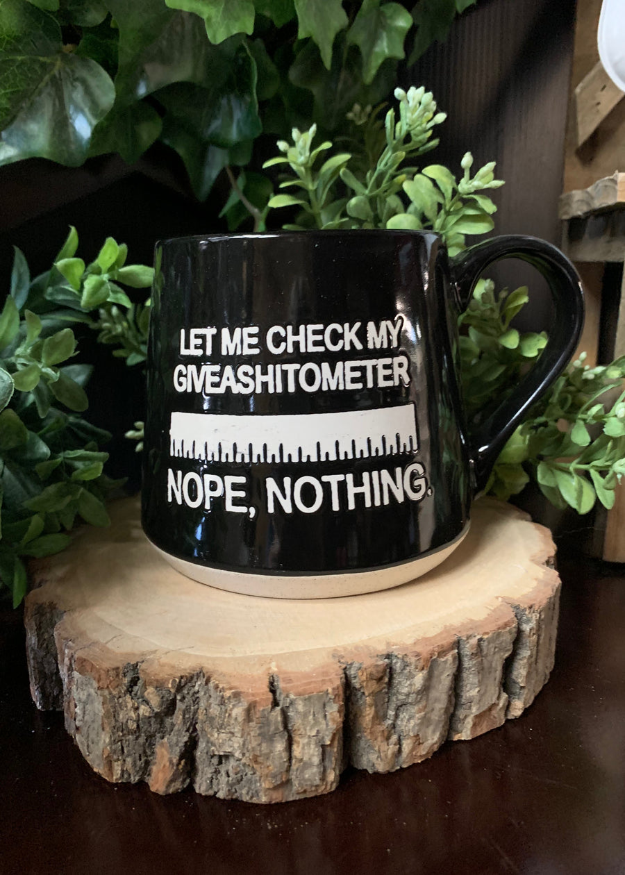 ITEM KOP 25128 - 3.75inX4in "GIVASHITOMETER" FAT BOTTOM MUG · Tri W Imports